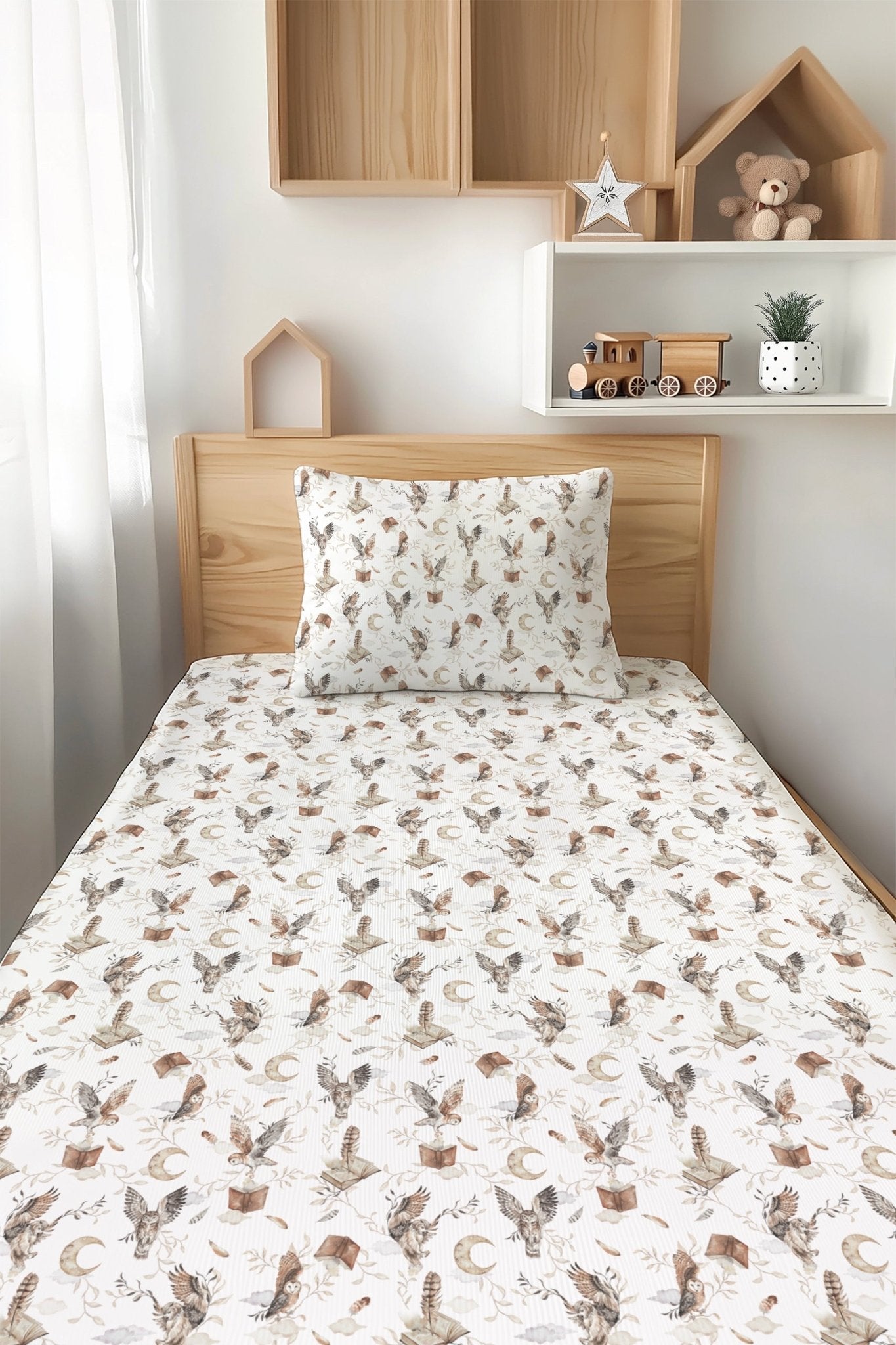 Feathers and Fables（Owl）TENCEL™ Modal Twin Fitted Sheet and Pillowcase ...